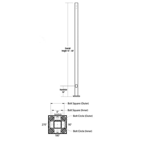 Hubbell® SSS-25-40-1-TA-DB Lighting Pole, 0.119 in THK, 4 in Projection, Steel | Agilix Solutions