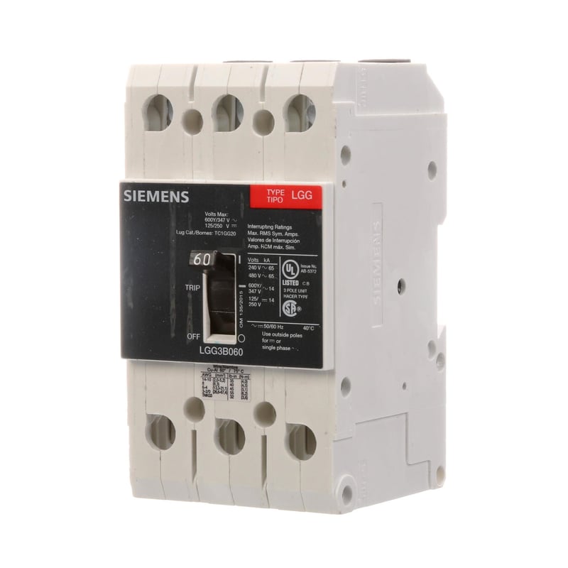 Siemens LGG3B060L Low Voltage Molded Case Circuit Breaker, 480 VAC, 60 ...