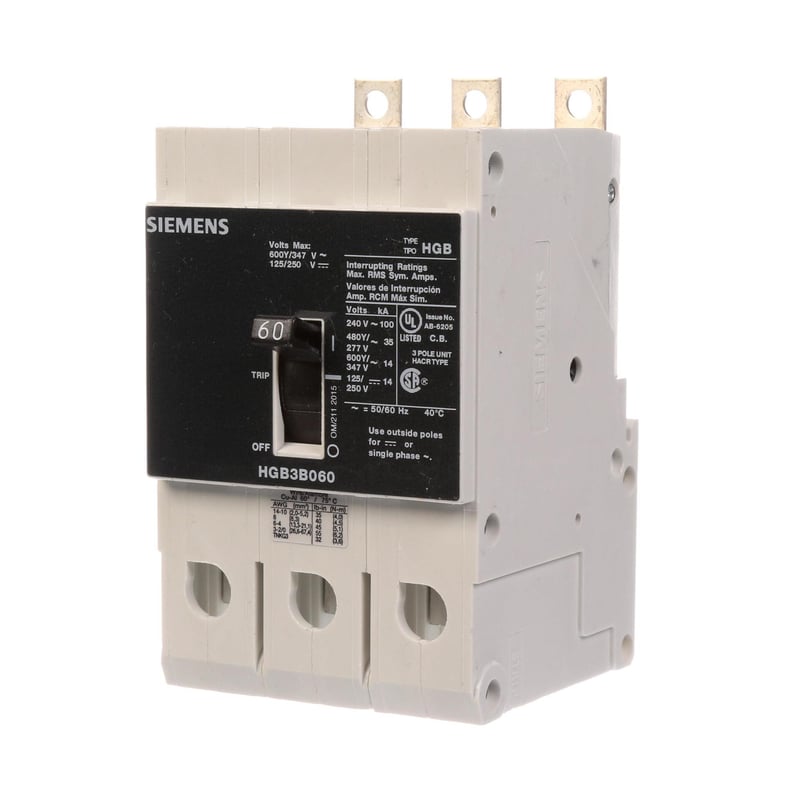 Siemens HGB3B060B Type HGB Low Voltage Molded Case Circuit Breaker, 480 ...