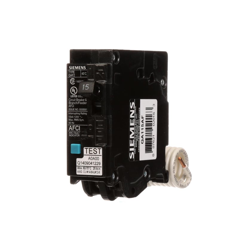 Siemens SpeedFax QA115AF Arc Fault Circuit Breaker, 120 VAC, 15 A, 10 ...