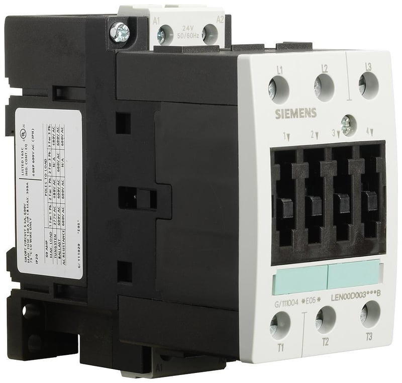 Siemens LEN00D003024B Class LE Electrically Held Lighting Contactor, 24 VAC V Coil, 3NO-0NC ...