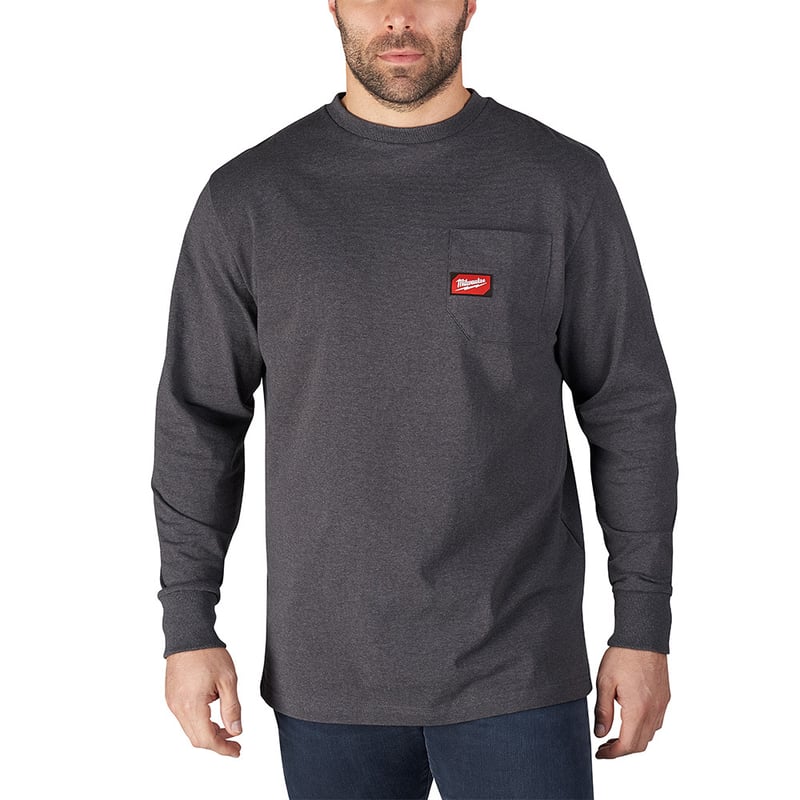 Milwaukee 602G-M Heavy Duty Long Sleeve Round Neck Pocket T-Shirt, Men ...