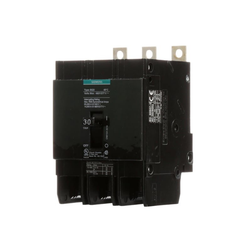 Siemens BQD330 Type BQD Molded Case Circuit Breaker, 277480 VAC, 30 A ...